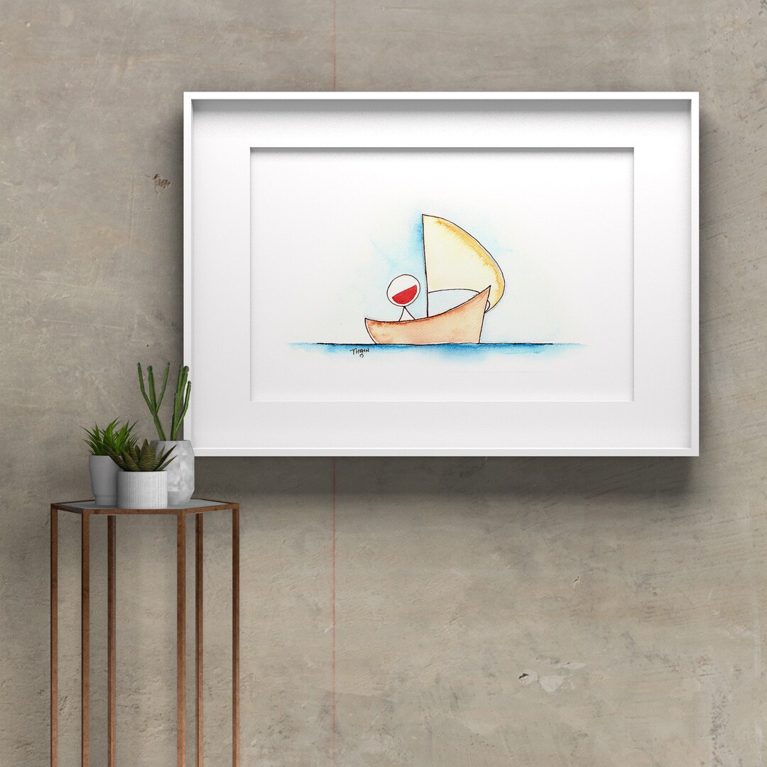 Sailing Boat Fun Cartoon Art Print- Optional Personalisation - Etsy