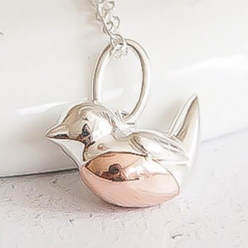 Tiny Silver Robin Necklace Sterling Silver & Rose Gold - Etsy