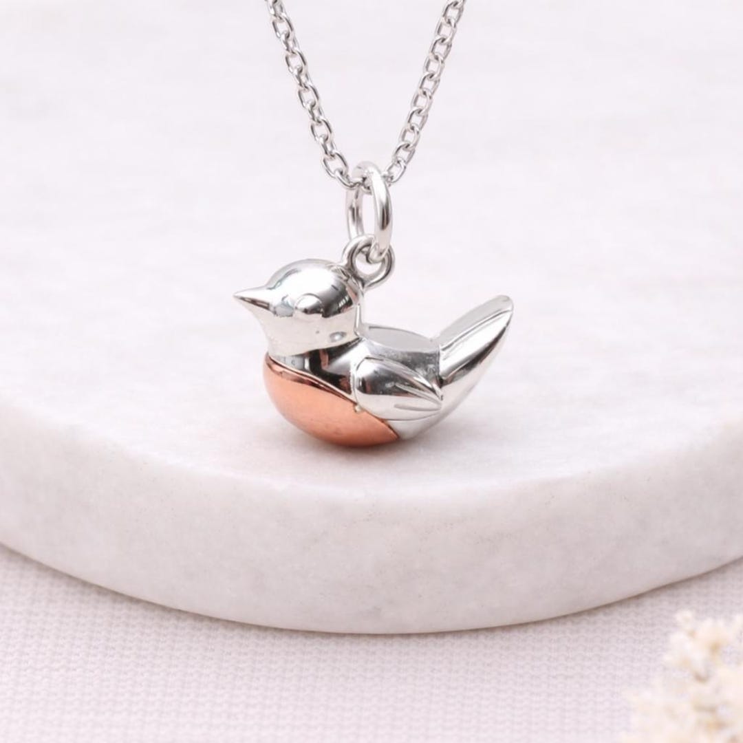 Personalised Sterling Silver and Rose Gold Robin Pendant Necklace - Etsy