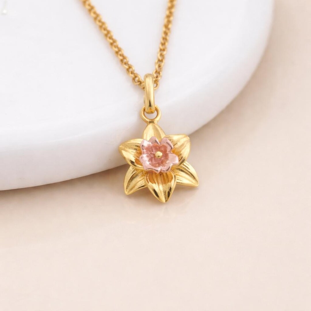 Personalised Gold Plated Sterling Silver Daffodil Pendant Necklace - Etsy