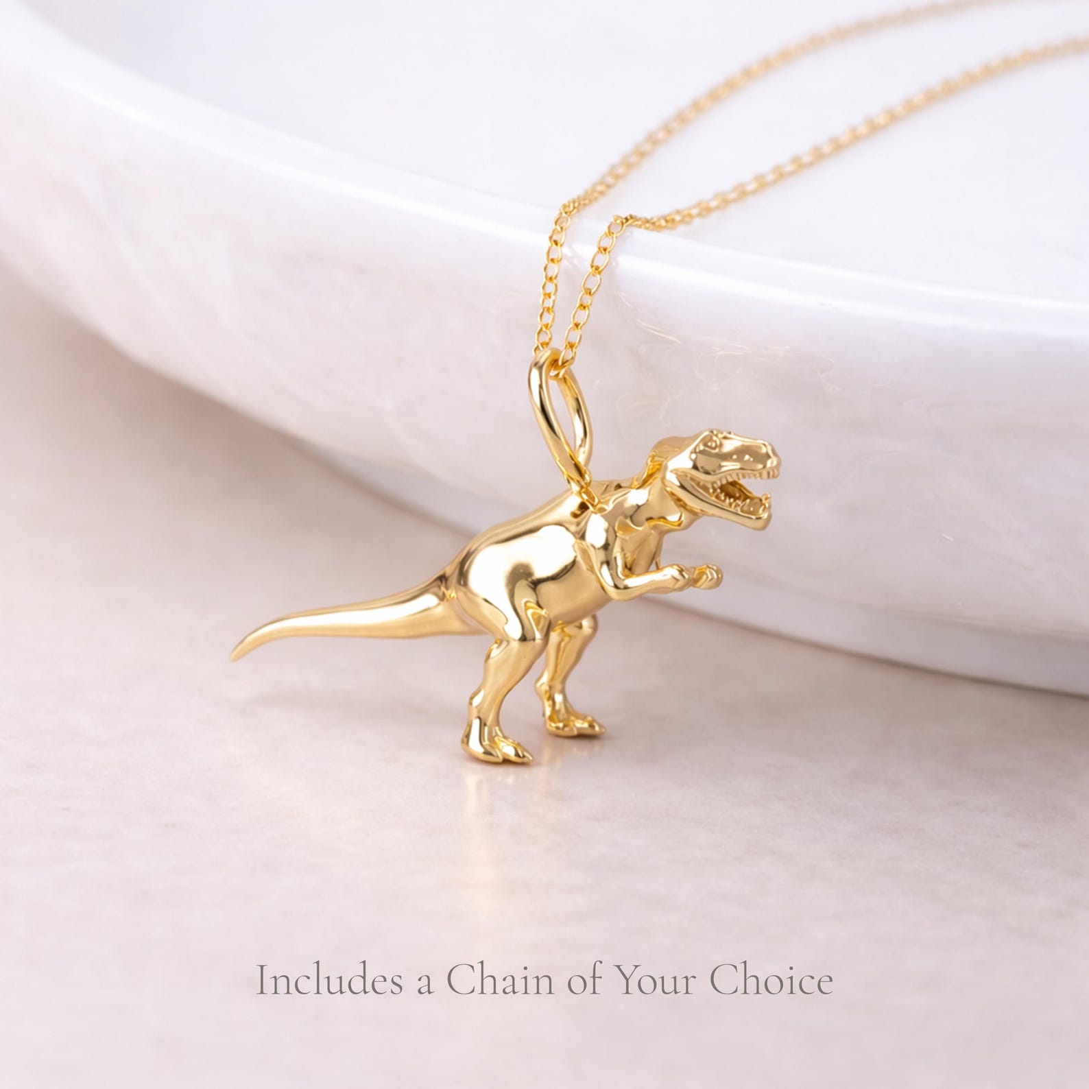 Personalised Gold Plated Sterling Silver T Rex Dinosaur Pendant ...