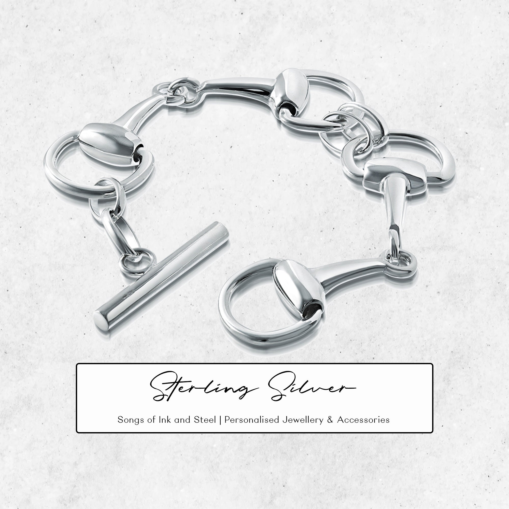 Heavy Sterling Silver Snaffle Bit Bracelet with Personalised ...