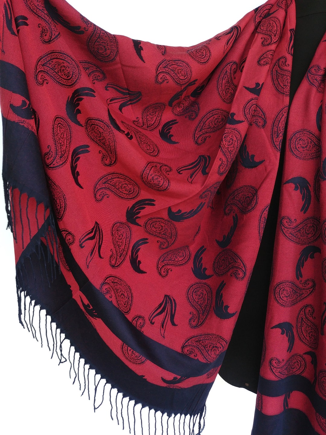 Red Paisley Pashmina Shawl Red Paisley Scarf Red Boho Oversized Shawl ...
