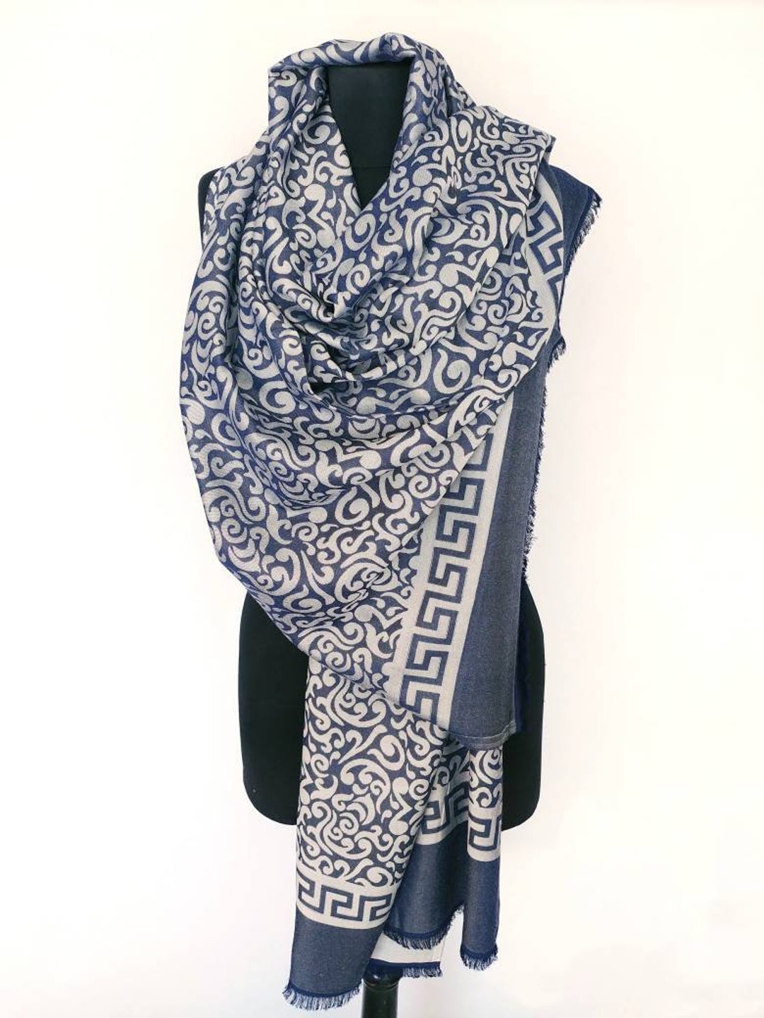 Navy Blue Turkish Scarf Ottoman Shawl Lightweight Summer Scarf Boho ...