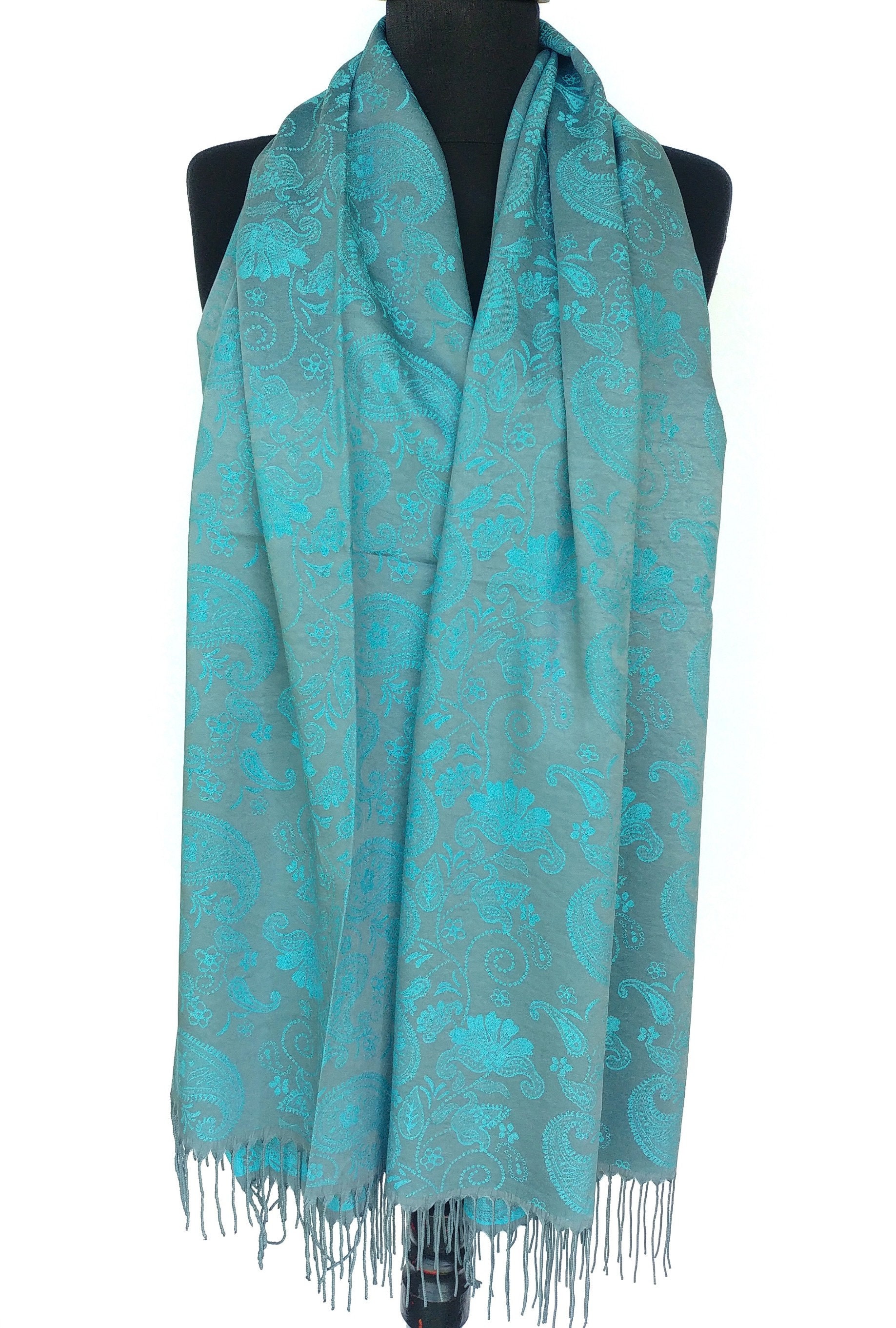 Reversible Turquoise Paisley Shawl Turquoise Paisley Pashmina Scarf ...