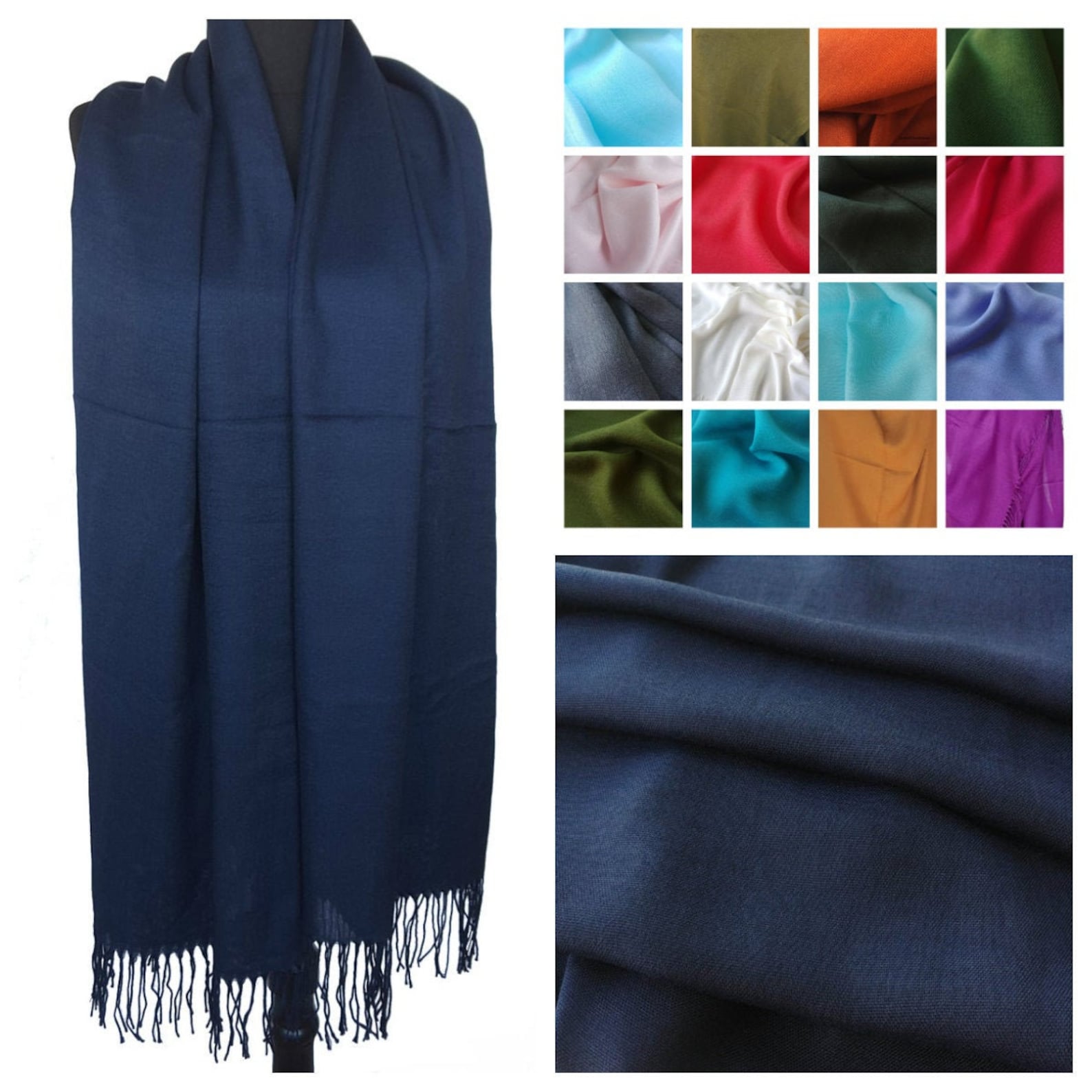 Dark Navy Blue Wedding Pashmina Shawl Navy Blue Bridesmaid Pashmina ...