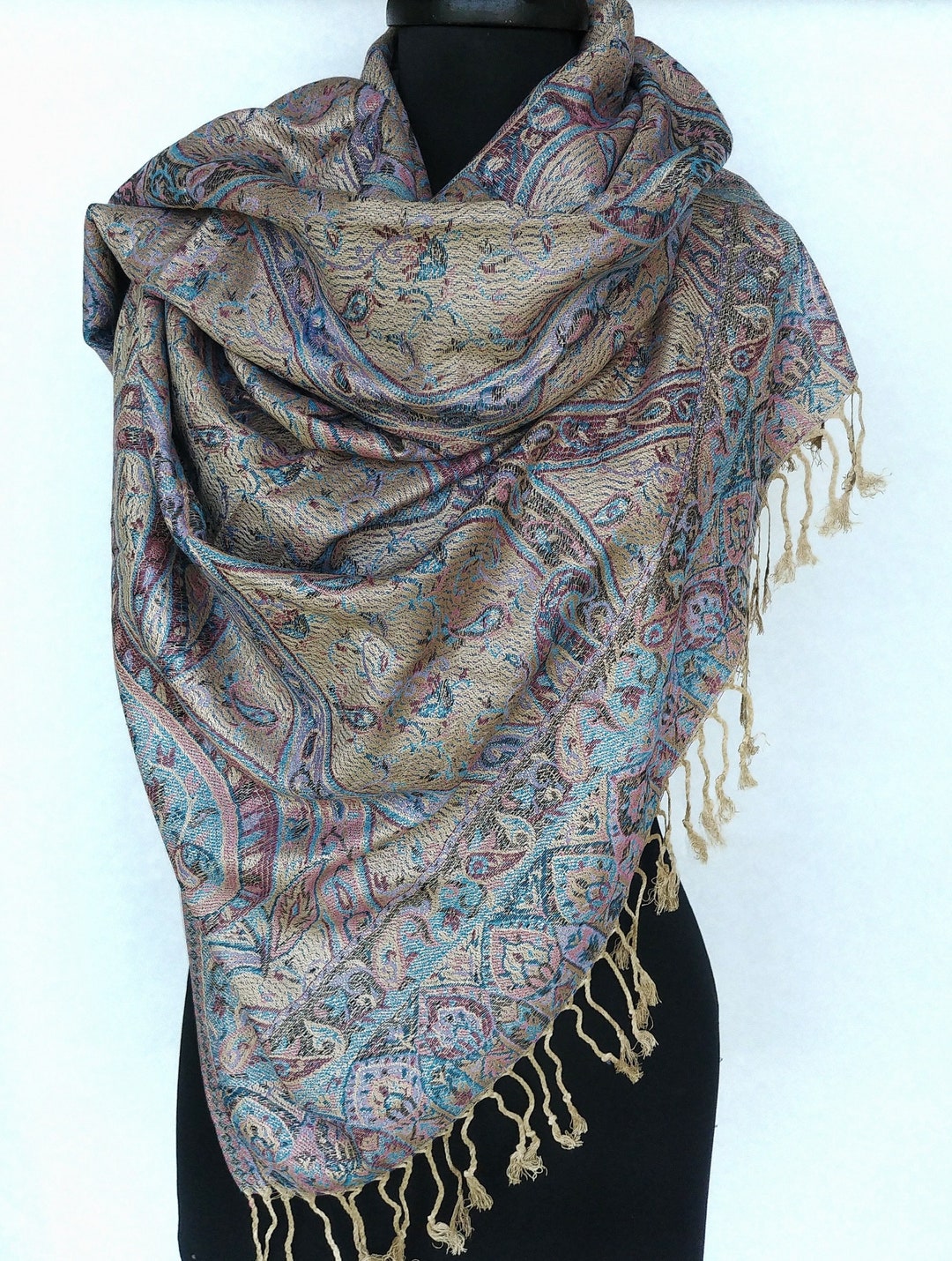 Beige Paisley Pashmina Beige Pashmina Scarf Beige Wrap Shawl Oversize ...