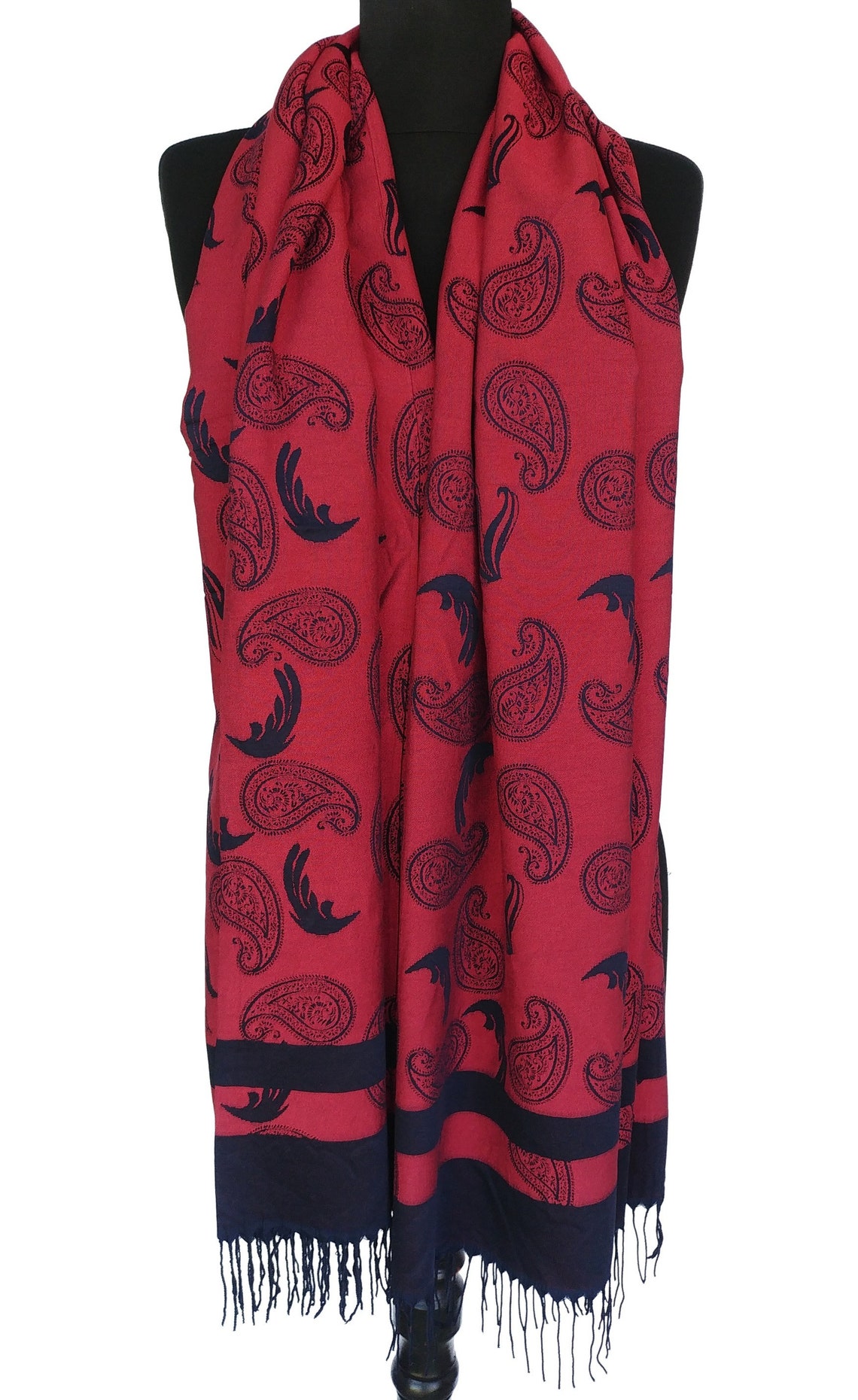 Red Paisley Pashmina Shawl Red Paisley Scarf Red Boho Oversized Shawl ...