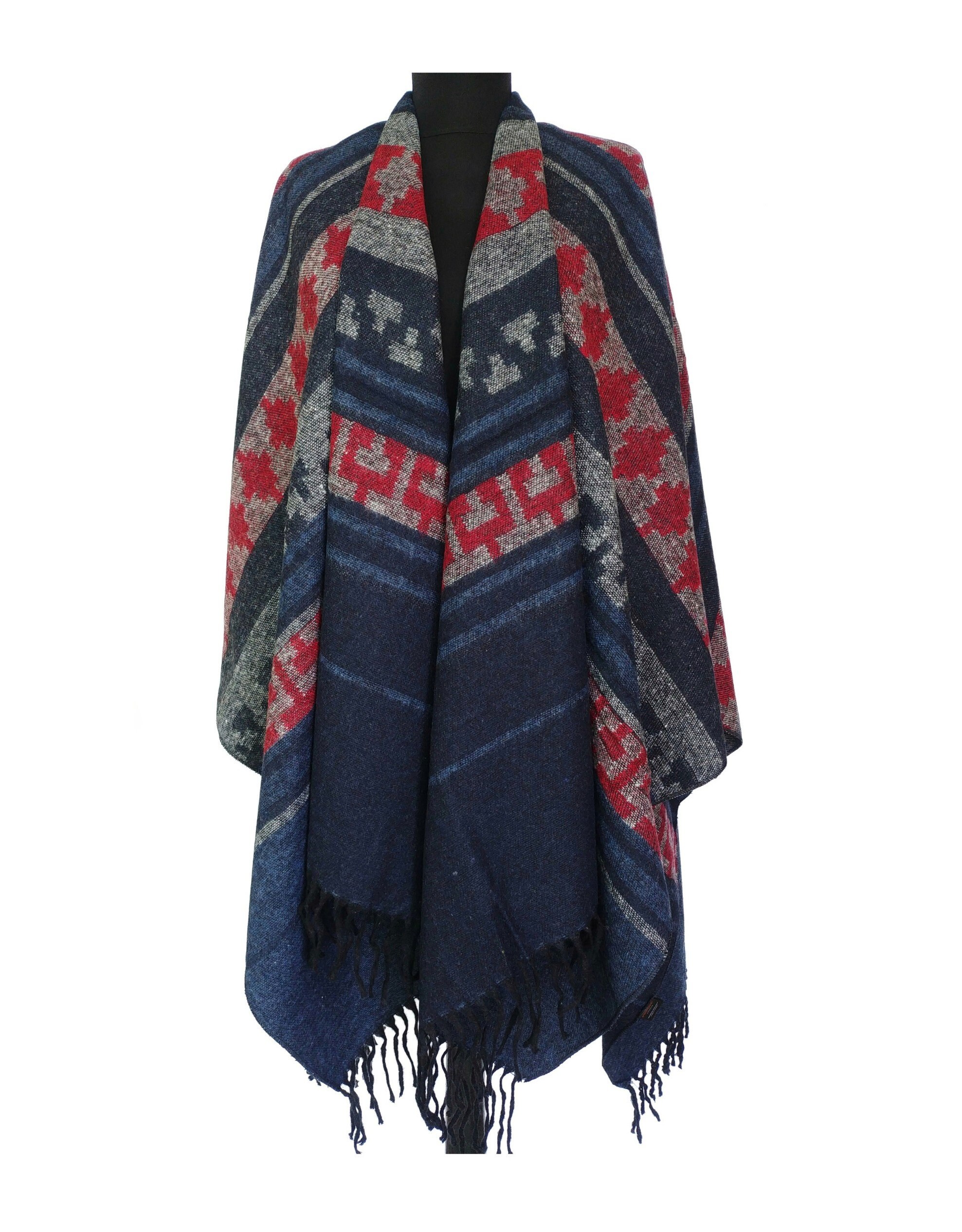 Aztec Poncho Blue Plus Size Wrap Blue Orange Blanket Shawl Cape Tribal ...