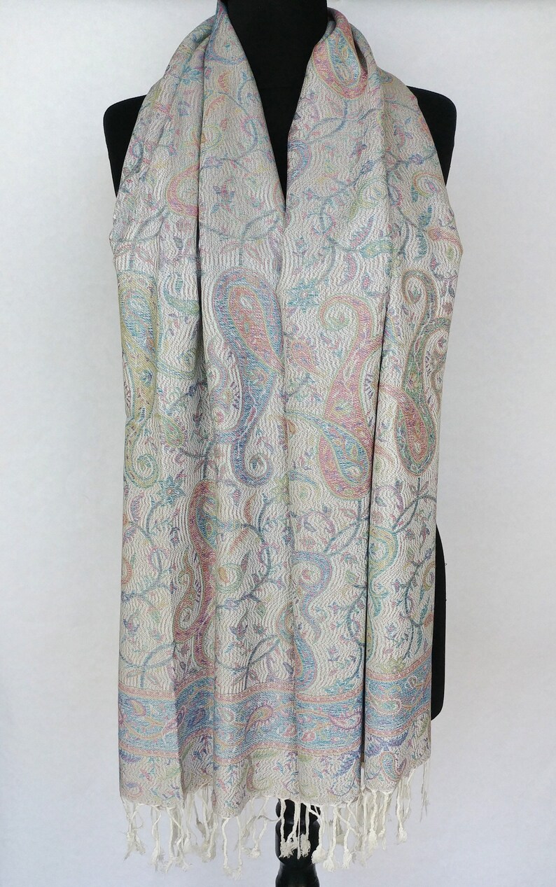 Wedding Pastel Shawl Paisley Silver Pashmina Scarf Wrap | Etsy