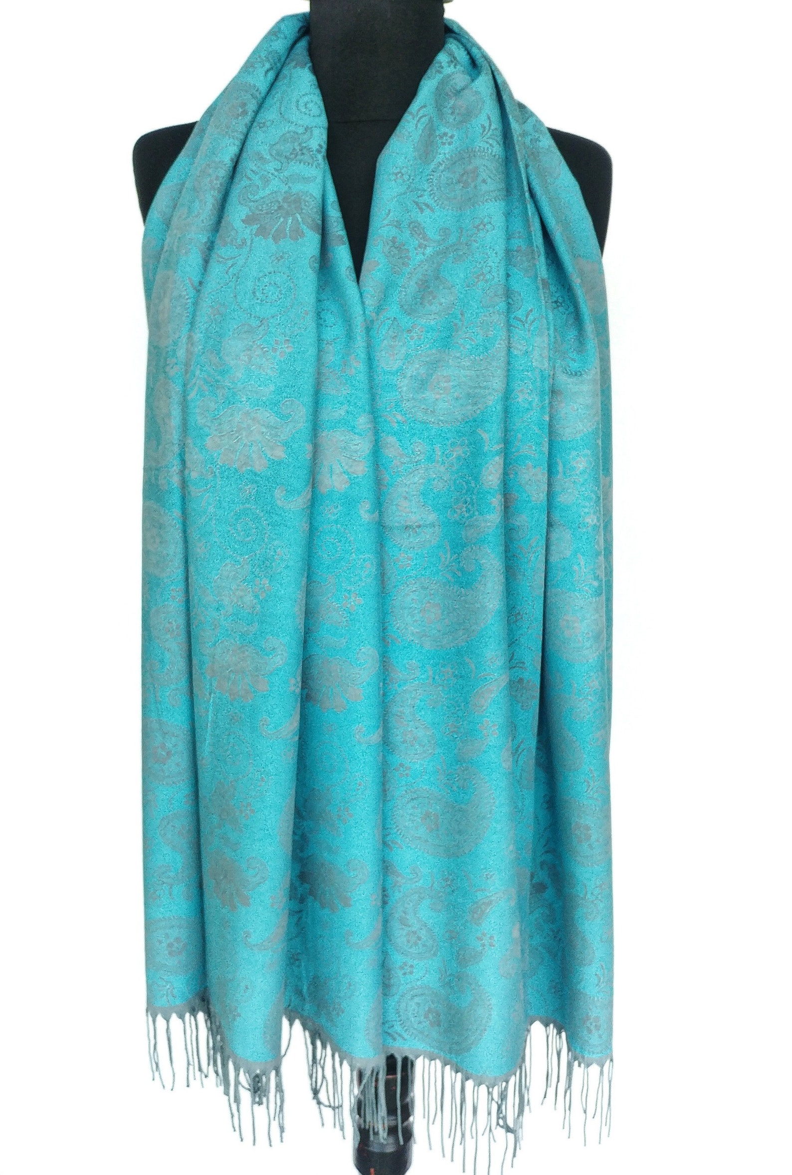 Reversible Turquoise Paisley Shawl Turquoise Paisley Pashmina Scarf ...