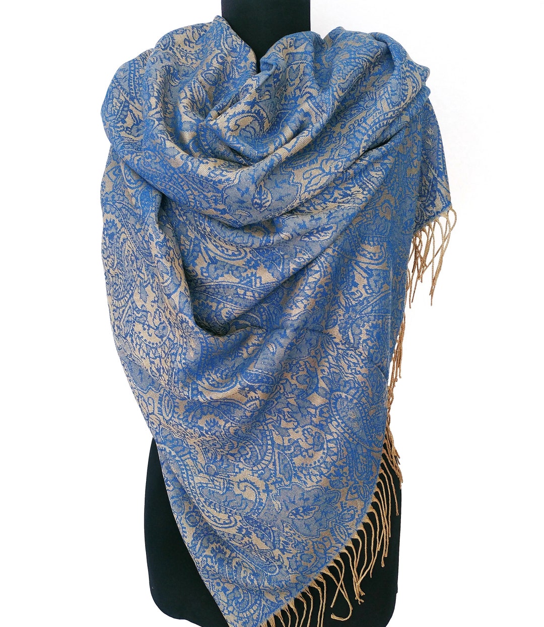 Turkish Pashmina Scarf Blue Shawl Paisley Wrap Wedding Shawl ...