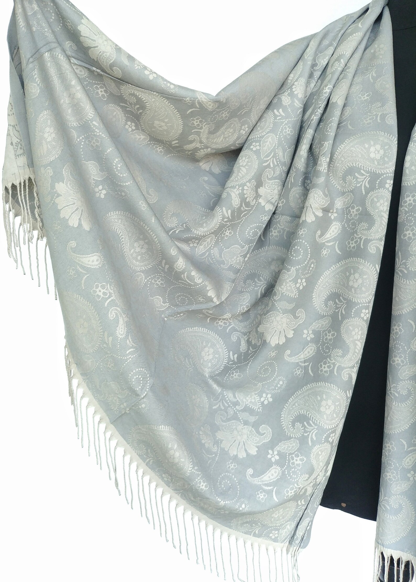 Reversible Gray Paisley Shawl Gray Paisley Pashmina Scarf Gray Boho ...
