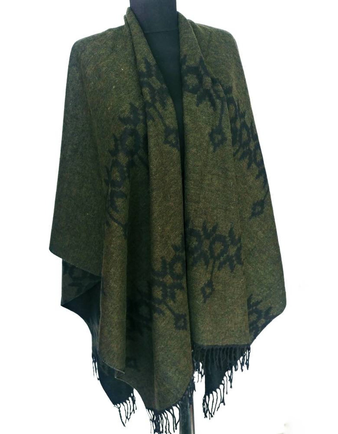 Khaki Green Poncho Reversible Khaki Plus Size Wrap Khaki Blanket Shawl ...