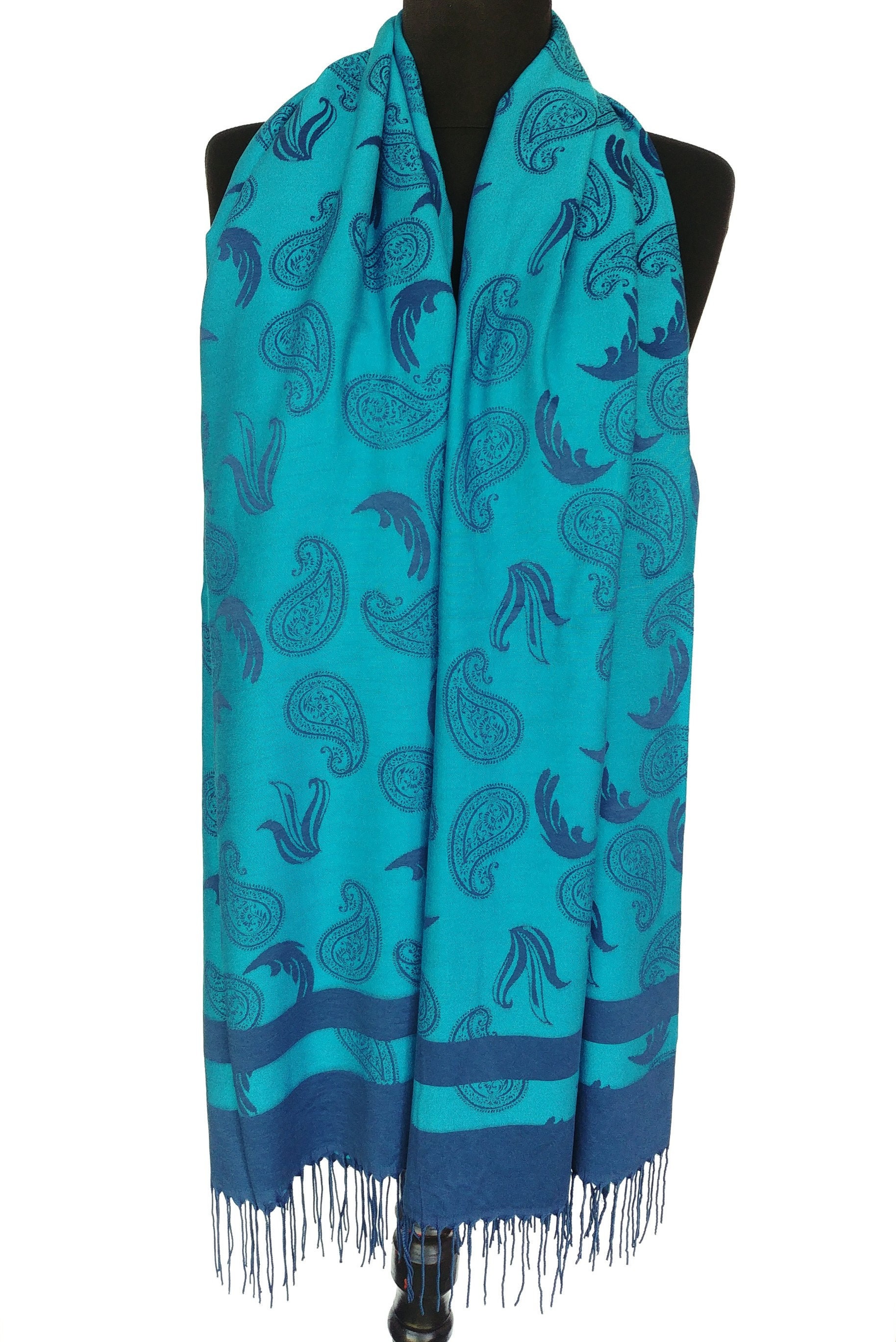 Reversible Turquoise Paisley Shawl Turquoise Paisley Pashmina Scarf ...