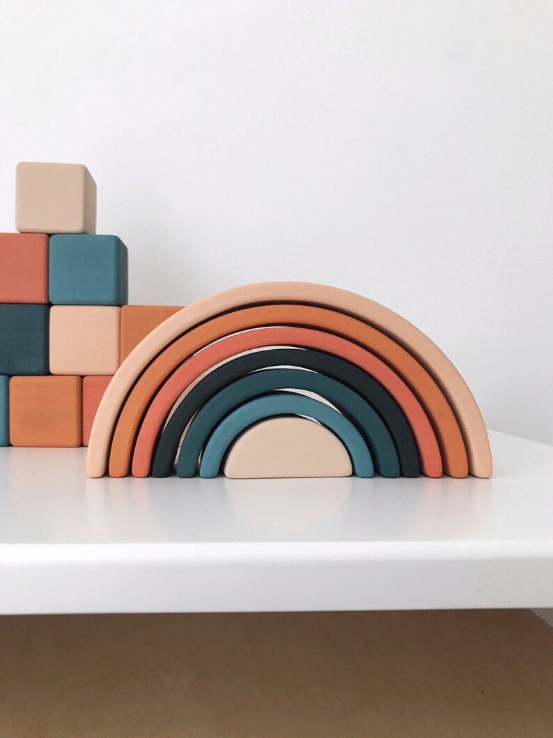 Wooden Rainbow Mini Arch Stacking Toy Tropics | Etsy