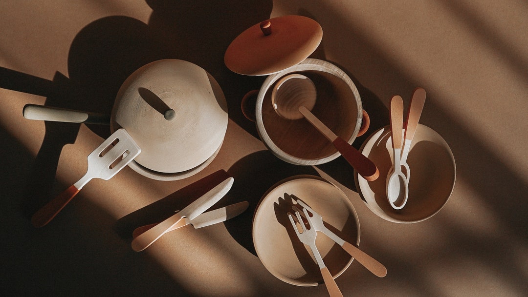 Wooden Dishes | Kitchen Play | Wooden Tableware Play Set | Herbal - Etsy