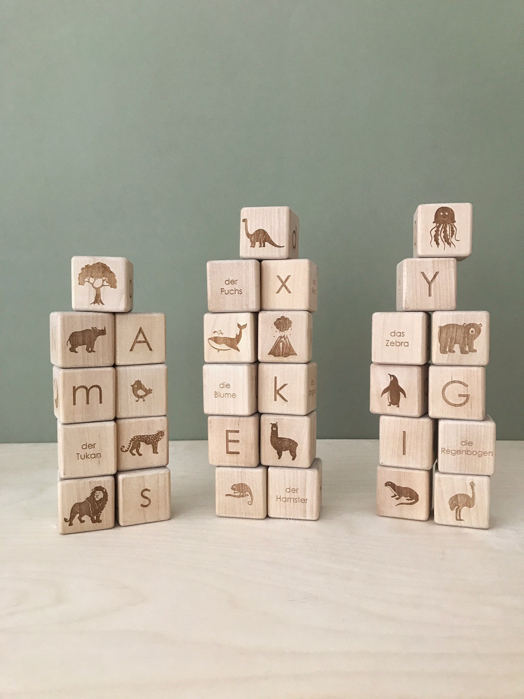 German Alphabet Blocks: Wooden Learning Set With Illustrations - Etsy