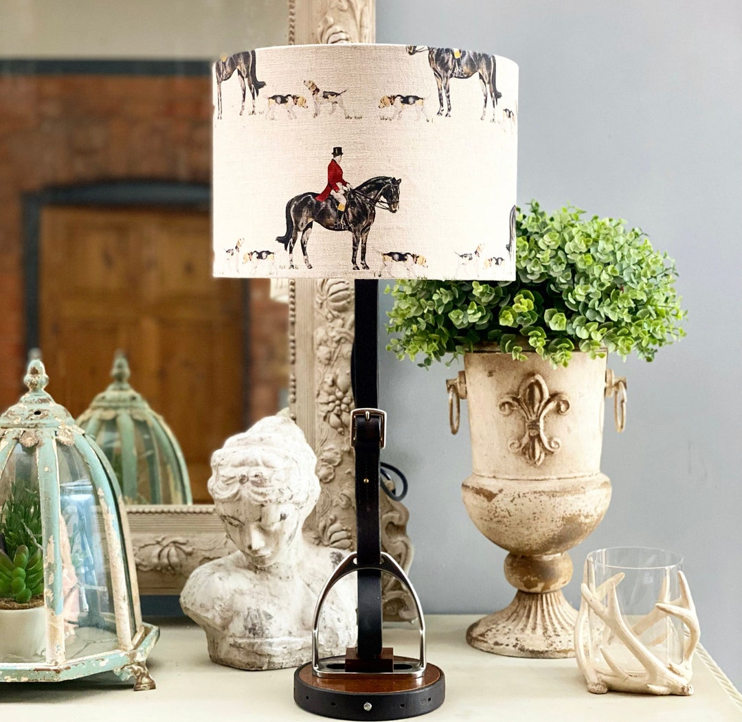 Handmade Stirrup Lamp Hunt Master Lampshade Hound Hunting Equestrian ...