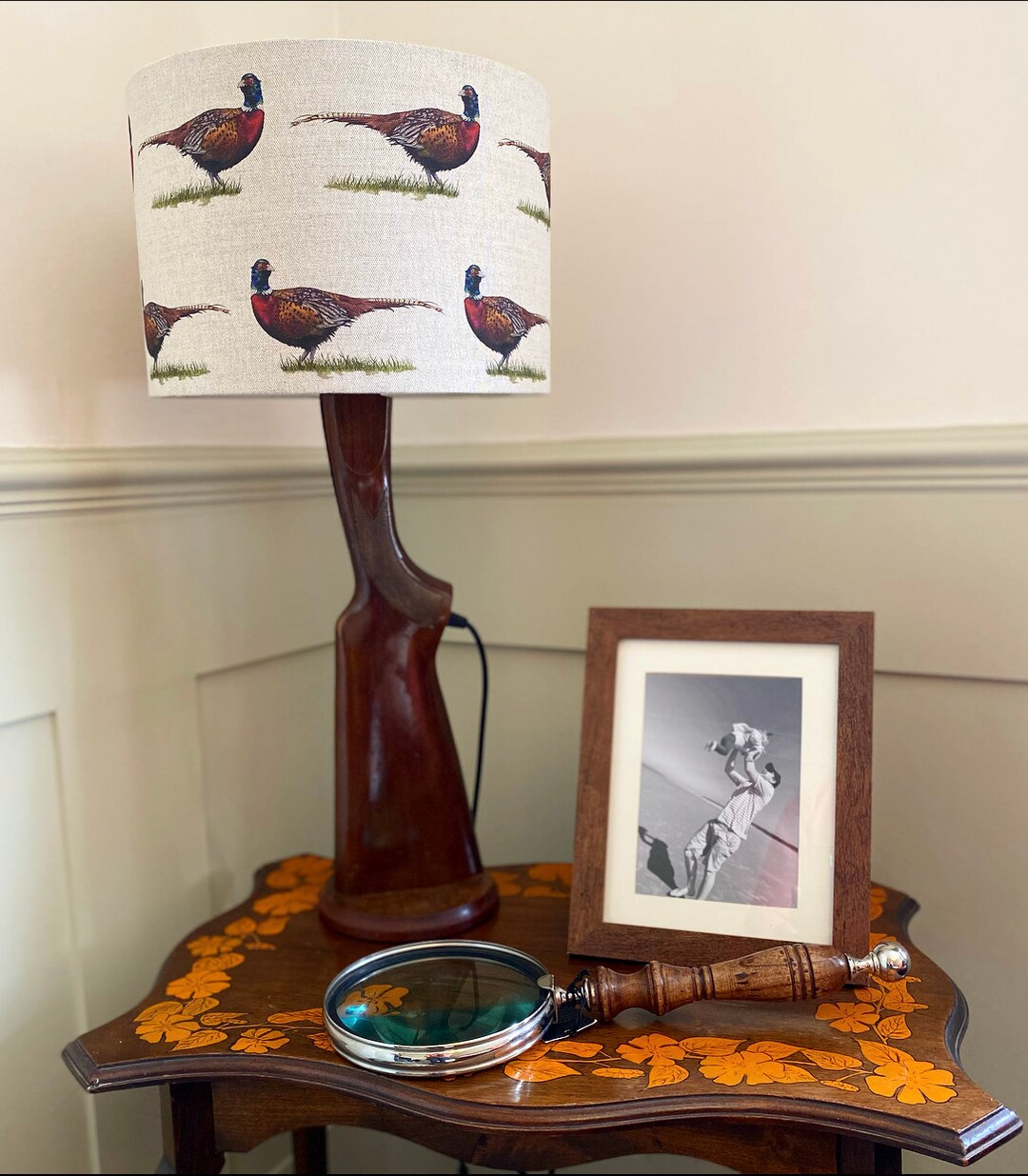 Handcrafted Gun Stock Lamp & Pheasant Game Bird Lampshade Shooting ...