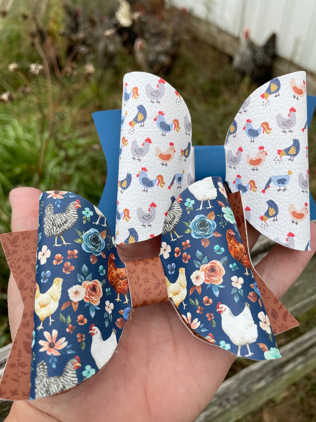 Chicken Faux Leather Bow, Farm Animals, Chicken, Pigs, Cows, Hair Bows ...