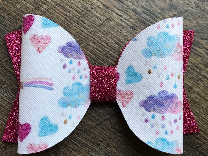 Rainbow Hair Bow, Rain Cloud Hair Bow, Rainbow Headband, Pink Glitter ...