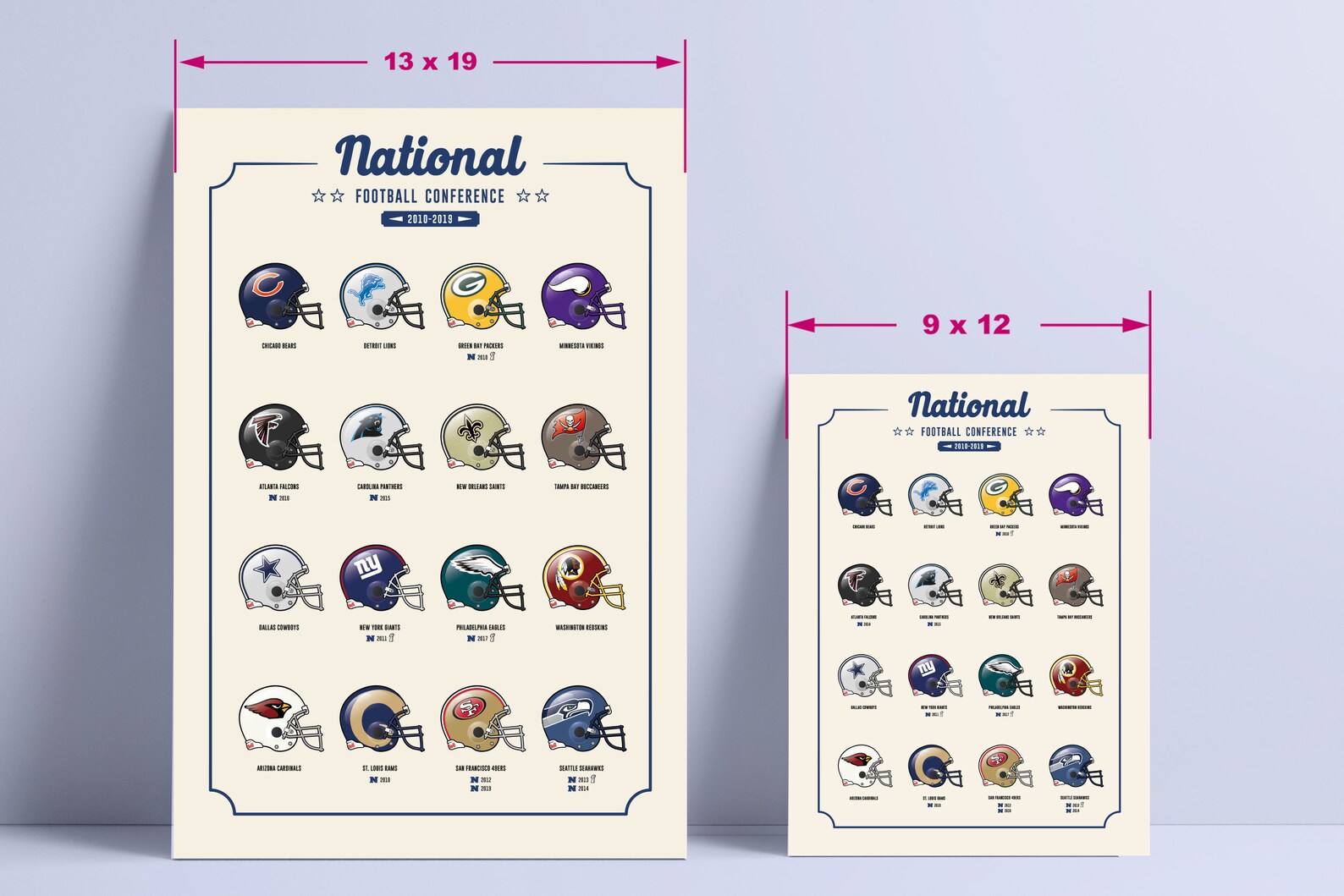 2010-19 National Football Conference NFC Teams Poster 9 | Etsy