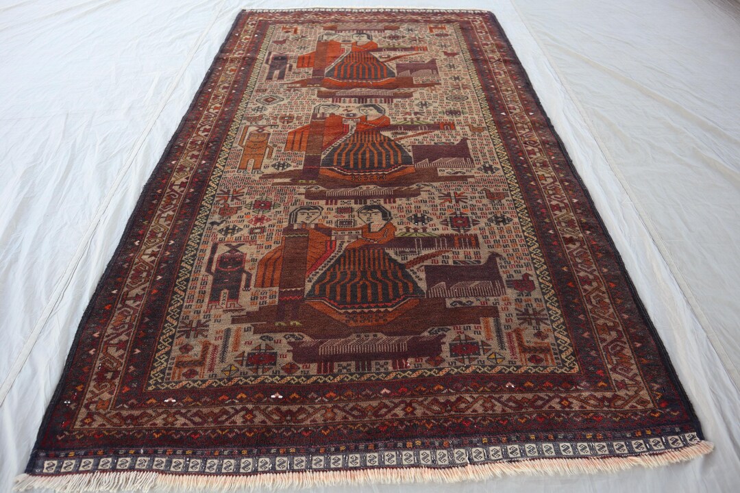 Antique Afghan Baluch Rug, 4x7 Hand Knotted Wool Carpet, Unique Tribal ...