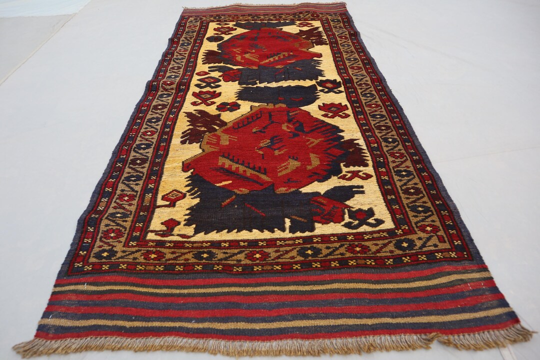 3x6 Antique Karabagh Flower Pattern Decorative Rug - Turkish Kilim ...