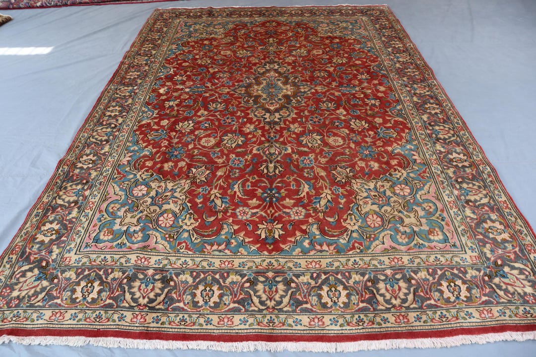 Handmade Wool Oriental Rug 8x11: Red Floral Medallion, Turkish Style - Etsy