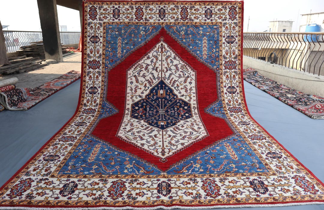 Afghan Red Heriz Rug: Oriental Medallion Wool Rug (6.10x9.9 Ft) - Etsy