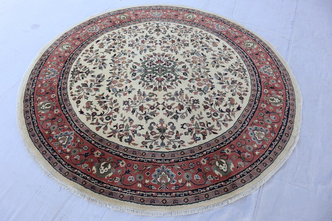 Round Table Handmade Turkmen Round Table Rug, 6'5 X 6'8 Ft Moroccan ...