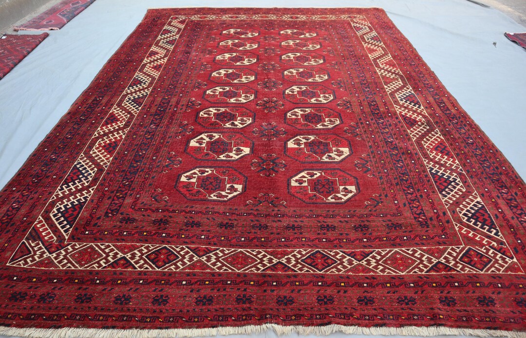 8x11 Ft Tribal Antique Red Area Rug/ Turkmen Famous Mowri Gul Pattern ...
