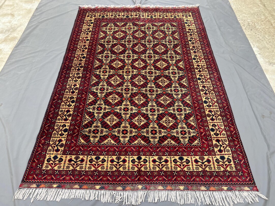 7x10 Authentic Turkmen Tribal Carpet, 6'7x9'10 Handmade Wool Geometric ...