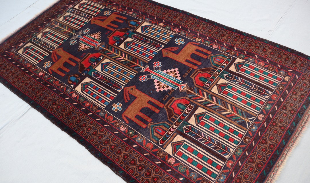 SIZE : 3'9 X 6'5 Feet Handmade Tribal Baluch 100% Wool Pictorial Home ...