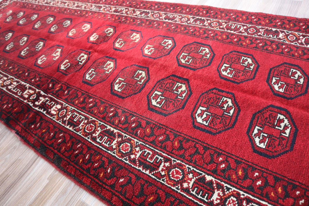 11 Ft Fine Quality Mowri Gul Red Runner Rug Vintage Baluchi Runner Wool ...