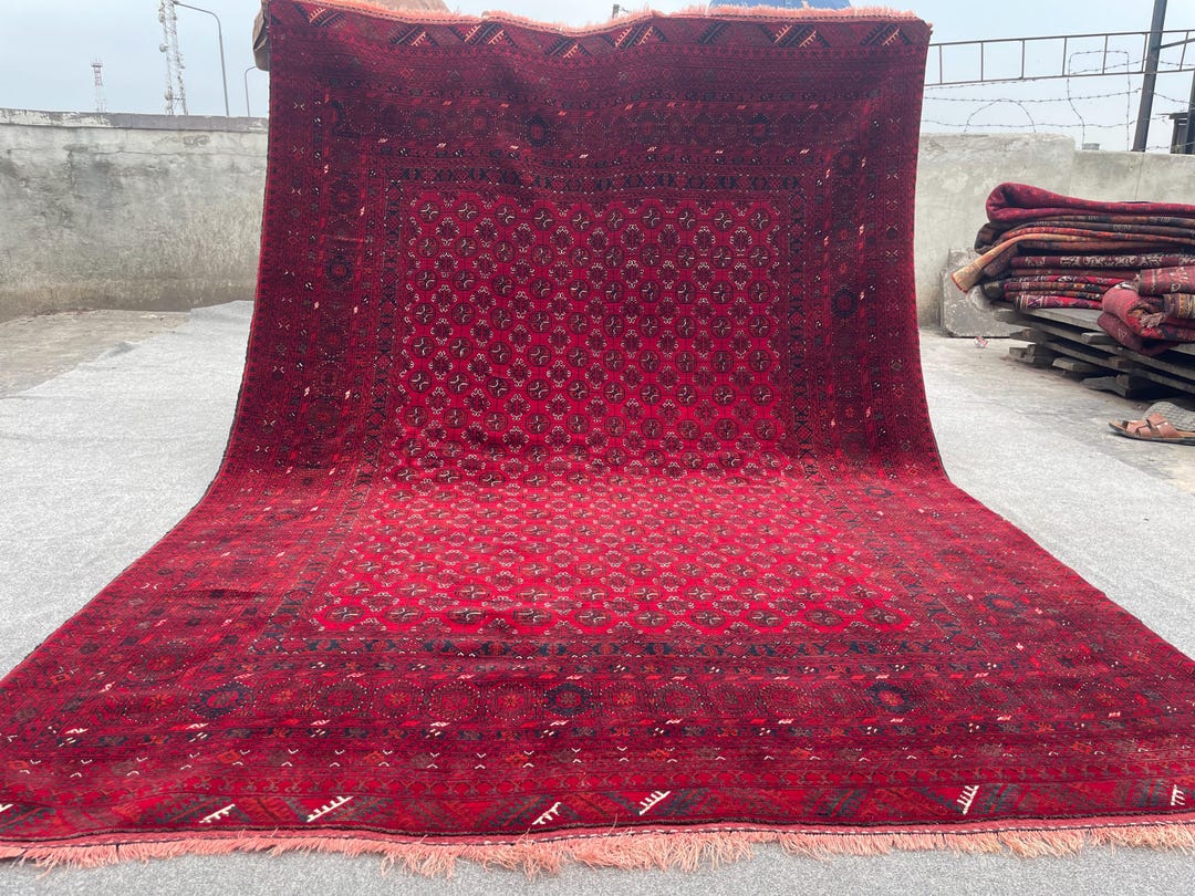 1940s Red Vintage Turkmen, 9.5x6.7 Ft Weave Afghan Mowri Design, 100% ...