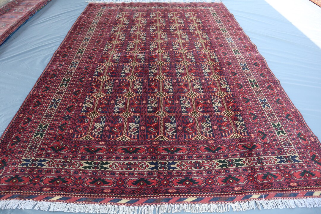 7x10 Vintage Afghan Ali Khuwaja Pattern Rug - Hand Knotted Wool ...
