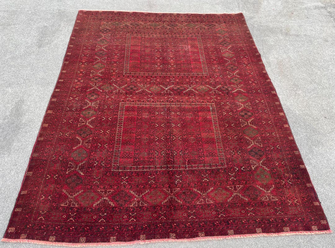 4'5x7 Antique Turkmen Tribal Rug - Hand Knotted Wool Vintage Red Rug ...