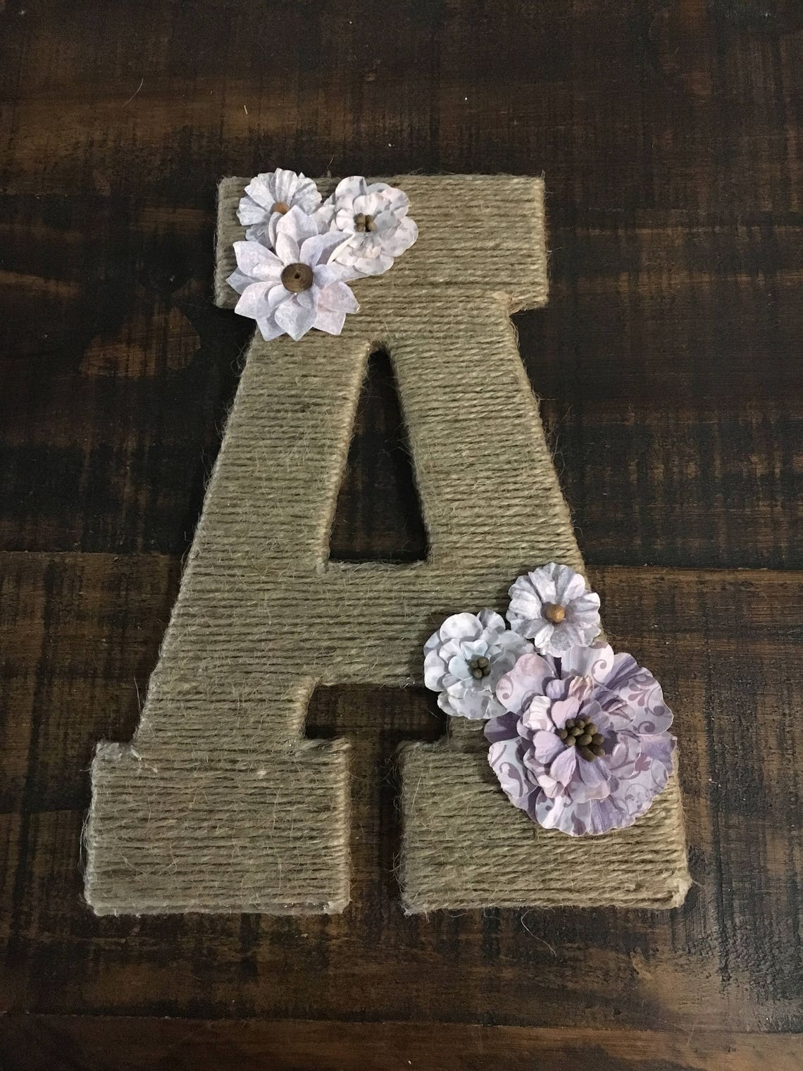 13 Twine Wrapped Initial With Paper Flower Detail - Etsy