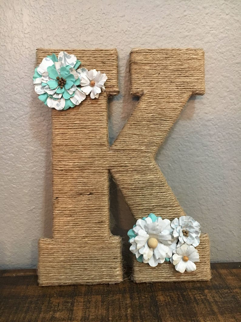 13 Twine Wrapped Initial With Paper Flower Detail - Etsy