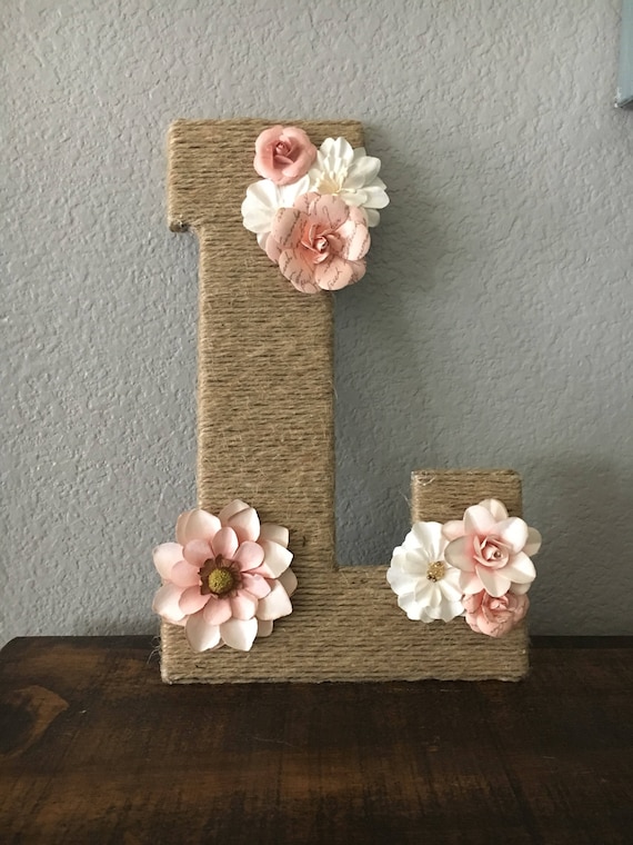 13 Twine Wrapped Initial With Paper Flower Detail | Etsy