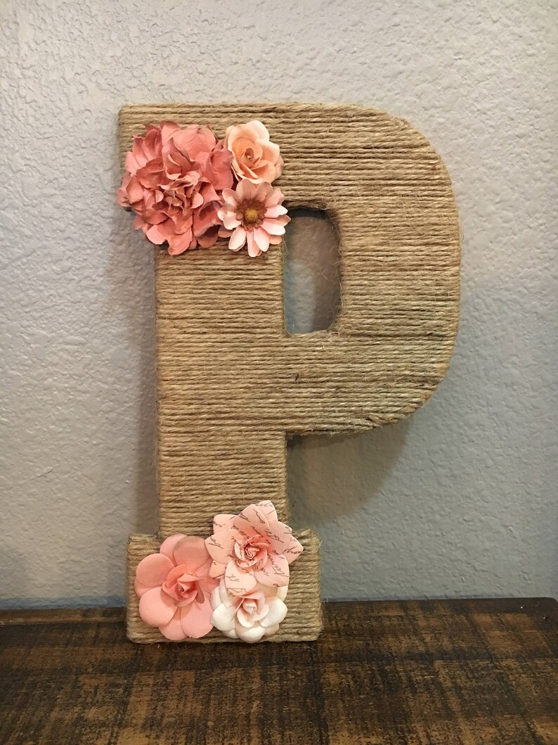 13 Twine Wrapped Initial With Paper Flower Detail - Etsy