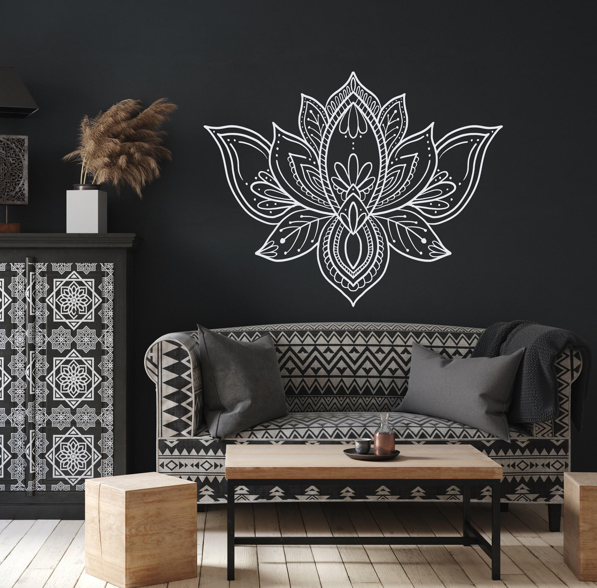 Lotus Flower Wall Decal: Mandala Vinyl Sticker, Spiritual Home Art #385 ...