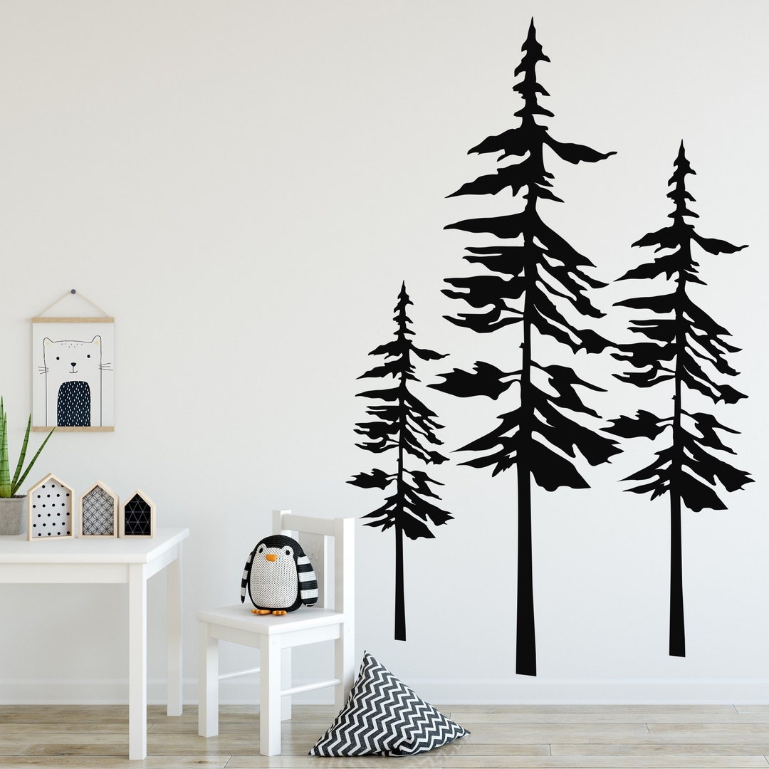 Pine Tree Wall Decals: Set of 3 Evergreen Trees, Mountain Forest Art - Etsy