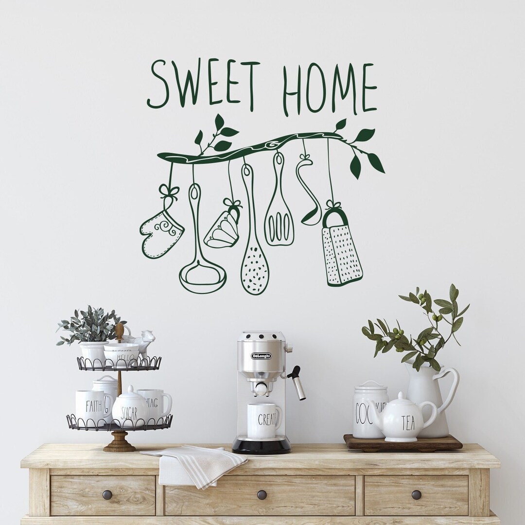 Sweet Home With Kitchen Tools Wall Decal - Kitchen Vinyl Wall Sticker ...
