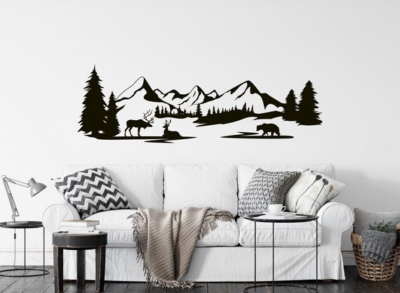 Woodland Animals Wall Stickers Mountain Landscape Wall Art - Etsy