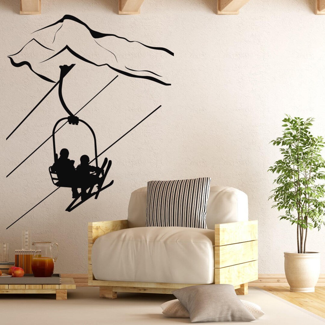 Ski Lift Wall Decal: Winter Sports Skiing Vinyl Sticker, Mountain Lodge ...