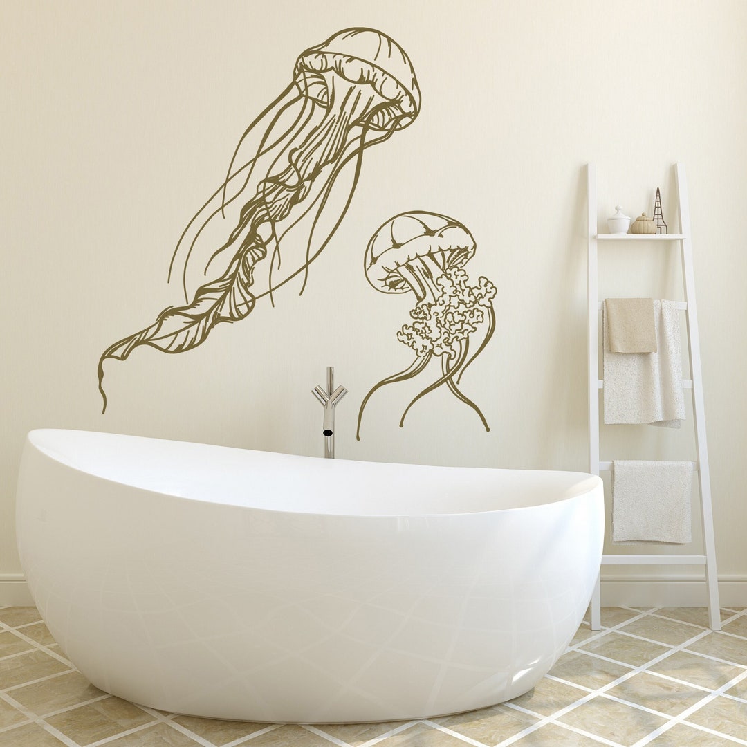 Set of 2 Jellyfish Wall Decal, Nautical Decor, Underwater Decal, Sea ...