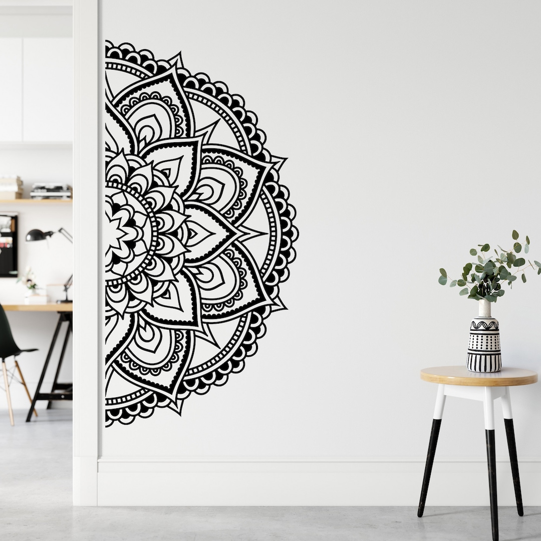 Half Mandala Wall Decal - Half Mandala Headboard Wall Sticker, Mandala ...